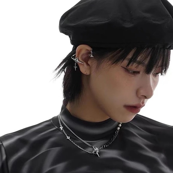 Vintage | Jewelry | Korean Statement Punk Rhinestone Star Silver Ear ...